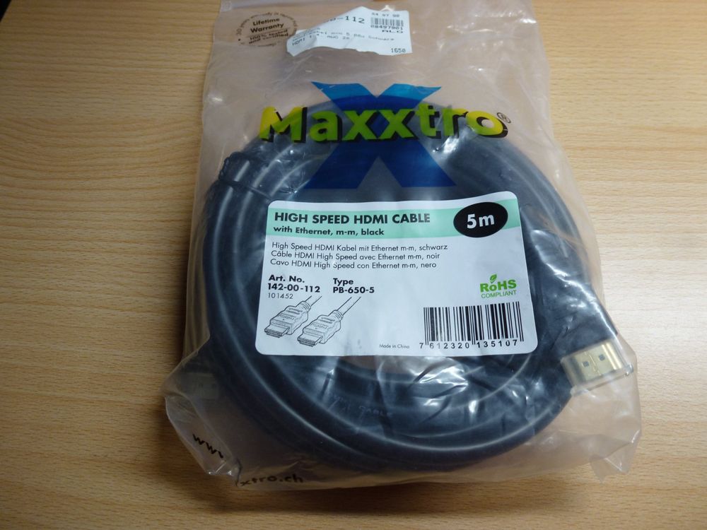 HDMI Kabel 5m schwarz Maxxtro | Kaufen auf Ricardo