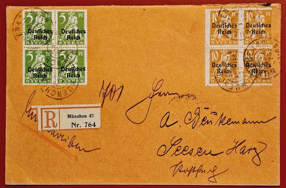 BAYERN VIERERBLOCK ÜBERDRUCK DEUTSCHES REICH SEESEN 1920 (Gebraucht) in Düdingen für CHF 4 – mit ...