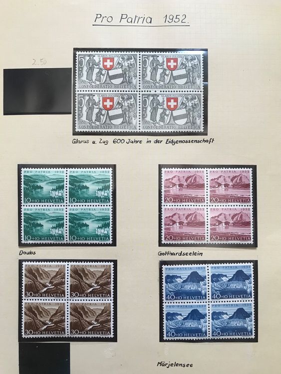 1952, Pro Patria 4er Block Serie mit Abarten. ** | Kaufen auf Ricardo