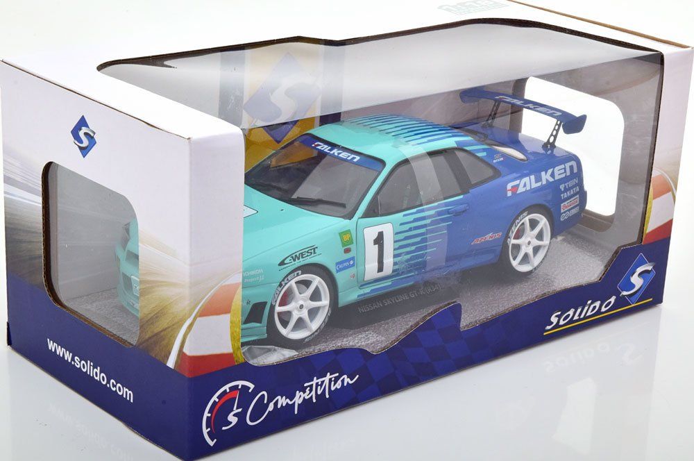 NISSAN SKYLINE GT-R R34 #1 JGTC 2001 FALKEN 1:18 SOLIDO (Neu und ...