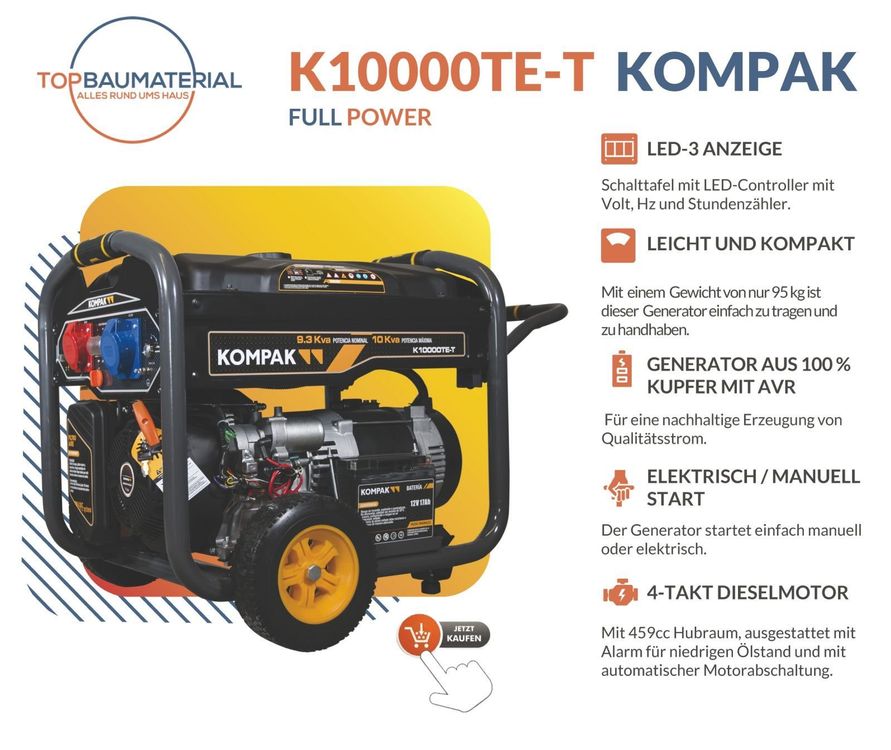 Stromagreggat 10kVA Benzin 230/400V Full Power Version (Neu und ...