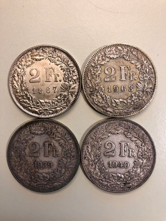 Silbermünzen 2 Franken Schweiz (Gebraucht) in Niederrohrdorf für CHF 18 – mit Lieferung auf ...