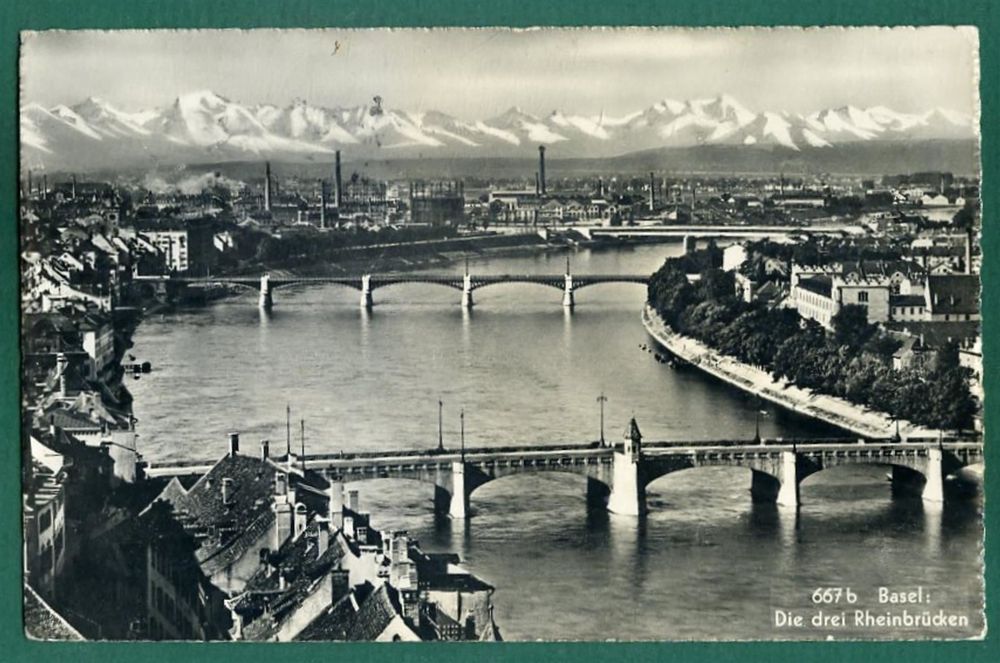 Basel, die drei Rheinbrücken, Stempel nicht lesbar (Gebraucht) in Sargans für CHF 1 – mit ...
