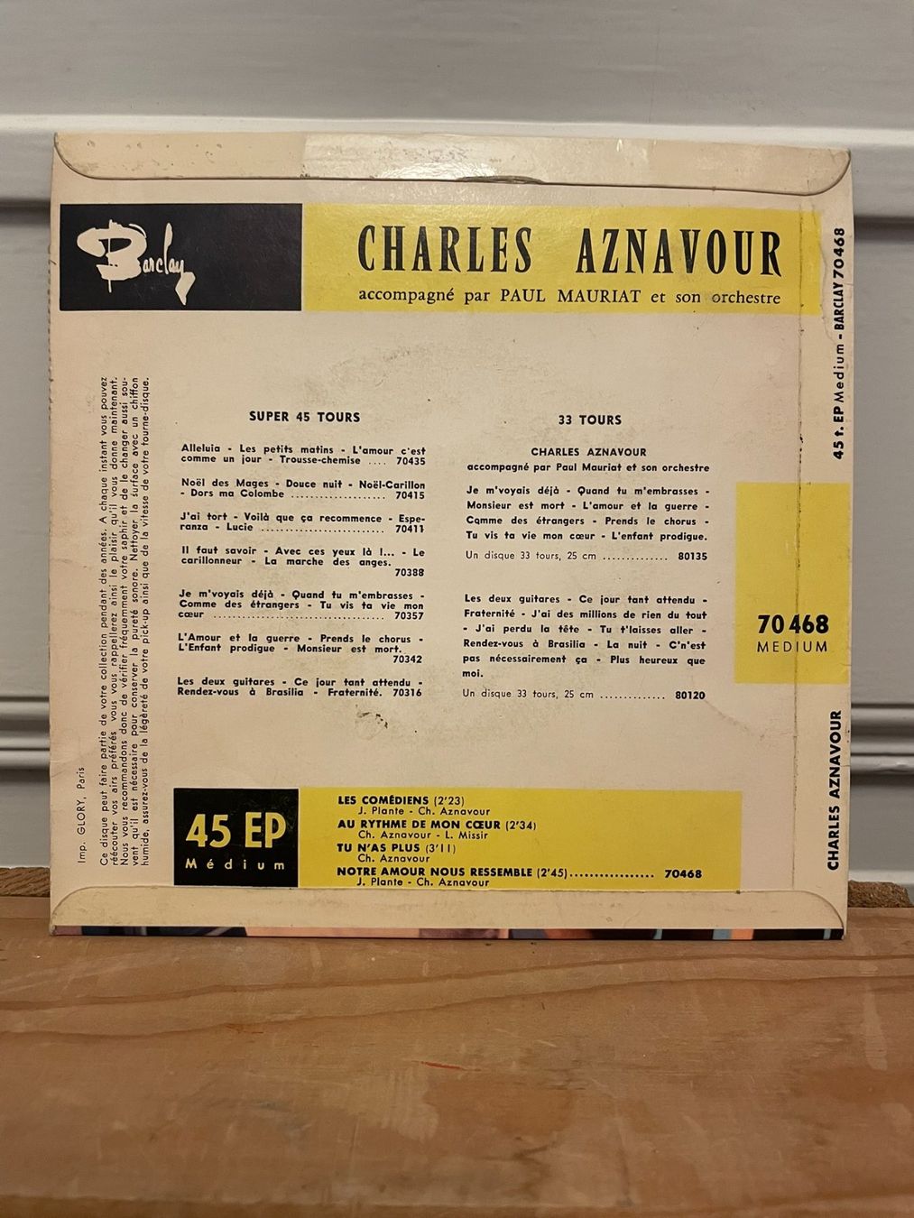 EP Charles Aznavour Les Comédiens / Tu N'as Plus 1962 VG (Gebraucht) in ...