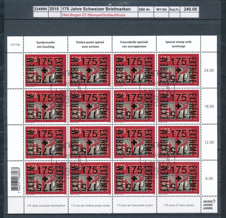 2018 "175 Jahre Schweizer Briefmarke", 16er Bogen | Kaufen auf Ricardo