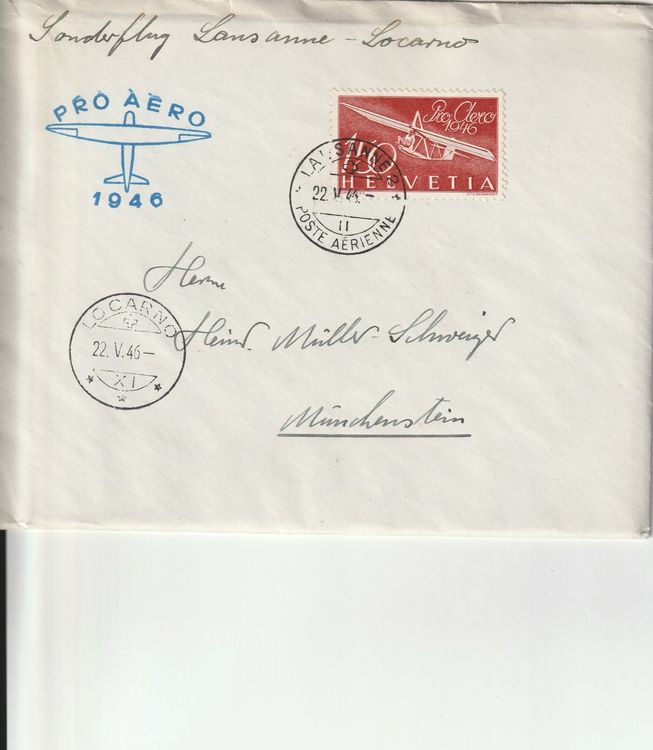Pro Aero Sonderflug Lausanne-Locarno mit F41, 1946 (Gebraucht) in Zürich für CHF 6 – mit ...