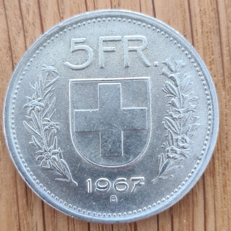 5 Fr. Silber Münze 1967 (Gebraucht) in Möriken AG für CHF 9 – mit Lieferung auf Ricardo kaufen