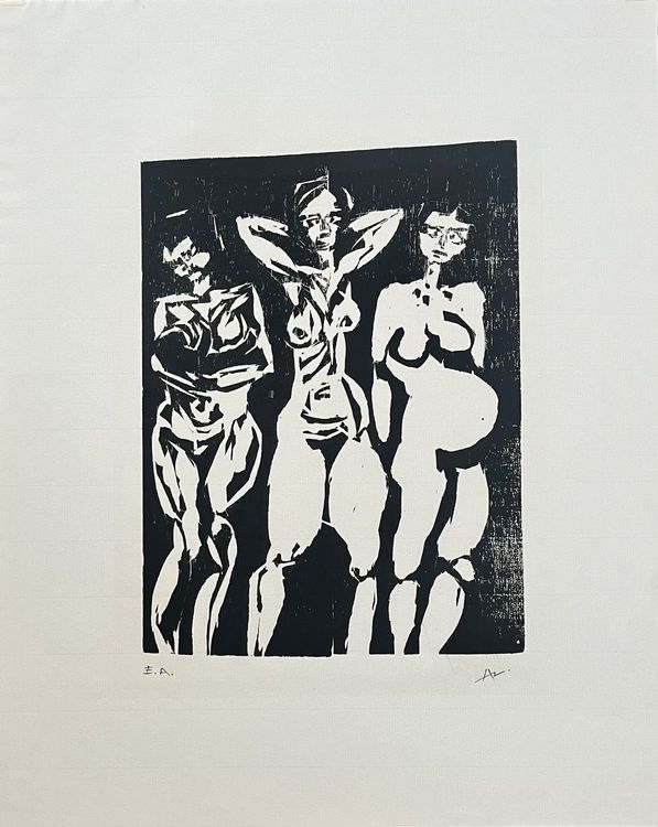 KÜNSTLER ? UNLESERLICH SIGNIERT HOLZSCHNITT KÜNSTLERPROBE | Kaufen auf Ricardo