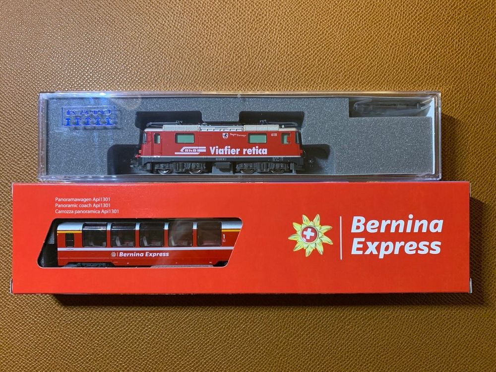 Kato N 3102-3 Ge 4/4 II 618 Bergün + PW-BE RhB Zug DC Analog (Neu und ...
