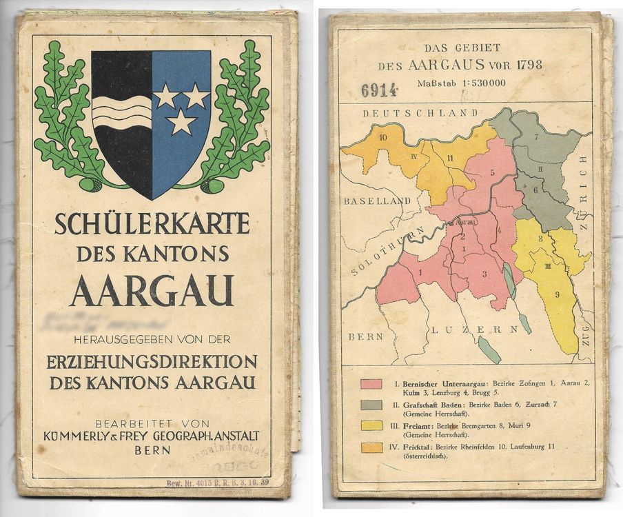 Landkarte historische Schülerkarte Kanton Aargau 1:100'000 | Kaufen auf Ricardo