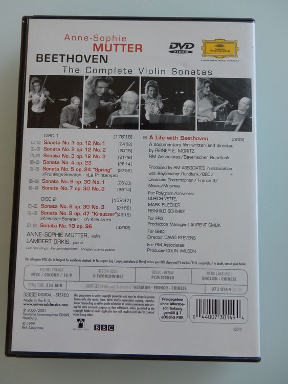 DVD Beethoven The Complete Violin Sonatas Anne-Sophie Mutter (Neu ...
