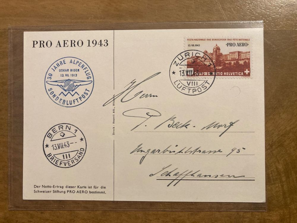 1943 PRO AÉRO Zürich-Bern Carte Officielle | Kaufen auf Ricardo