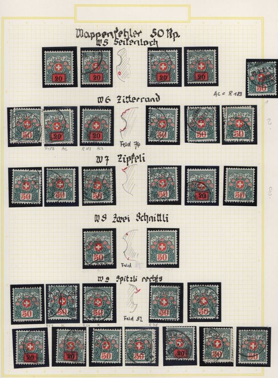 50 Rp. Portomarken auf Albumblatt - 37 Plattenfehler (Gebraucht) in Eglisau für CHF 37 – mit ...