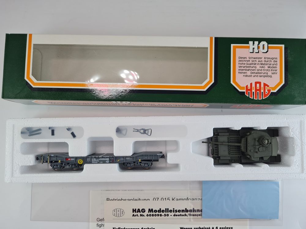 HAG 78004 Slmmnps Tiefladewagen mit Centurion (5) H0 1:87 (Neu (gemäss Beschreibung)) in ...