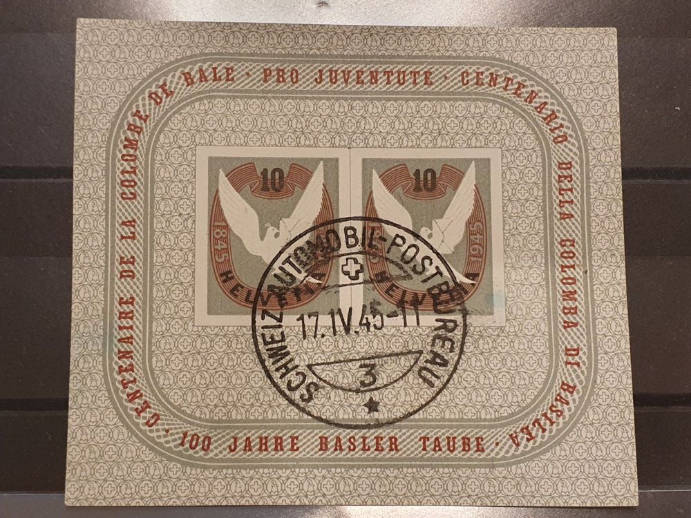 1945 Block 100 Jahre Baslertaube (Gebraucht) in Arni AG für CHF 11 – mit Lieferung auf Ricardo ...