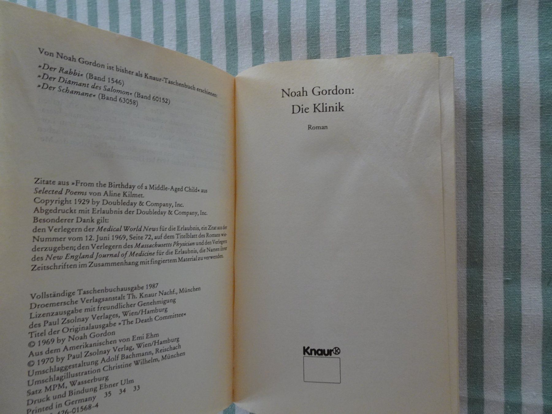 Noah Gordon - Die Klinik - Roman - B1127 (Gebraucht) in Küssnacht am ...