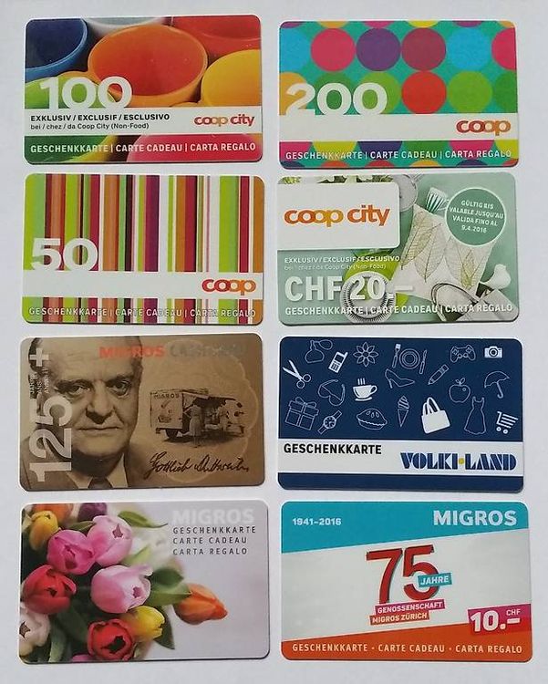 Diverse Geschenkkarten Coop, Migros, Volg etc. (Gebraucht) in Matzingen für CHF 1 – mit ...