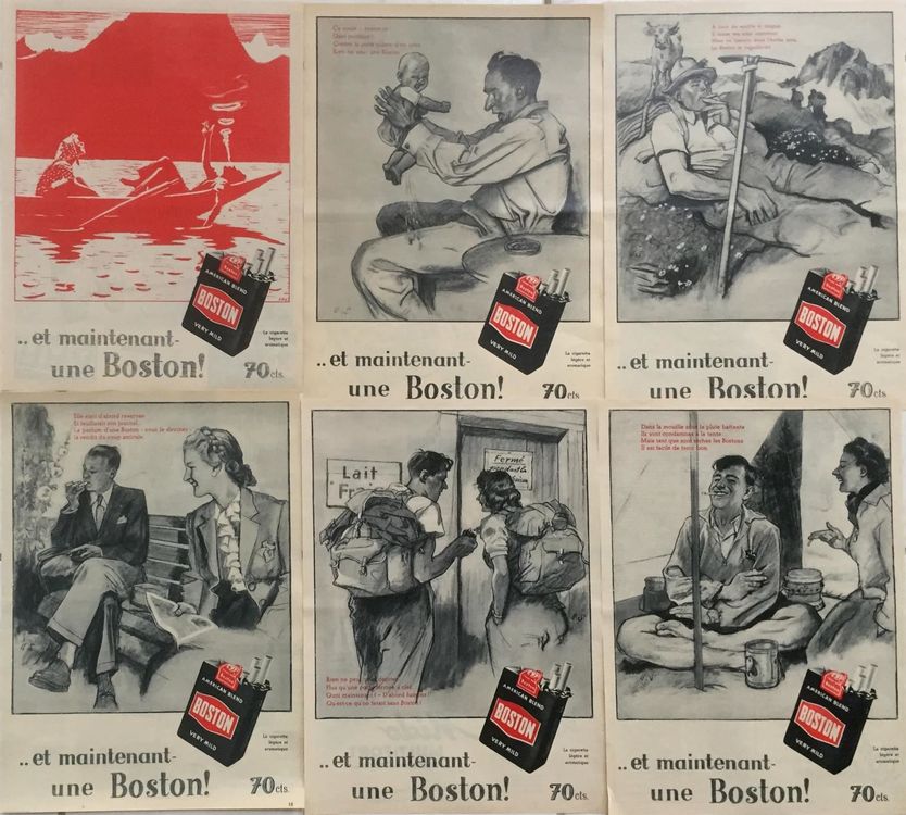 Boston Cigarettes - 6 alte Werbungen / Publicités 1949 (2) (Gebraucht ...