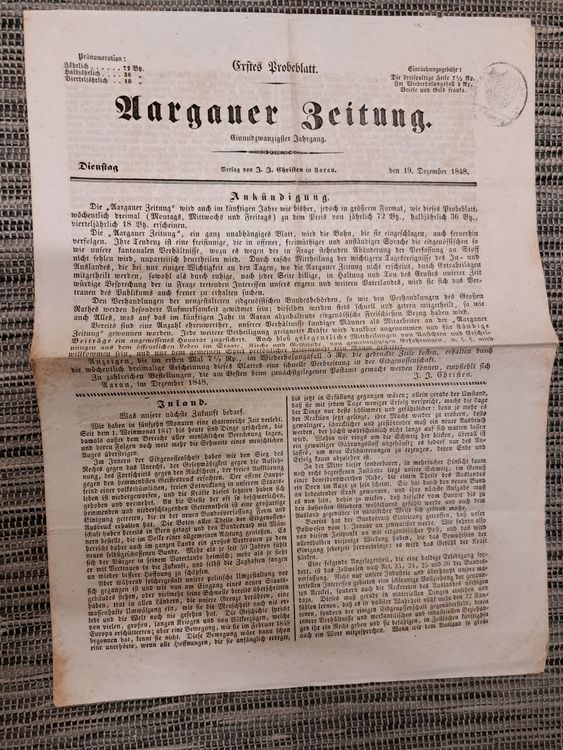 Aargauer Zeitung (3 Exemplare 1847/48) (Gebraucht) in Kuessnacht am ...
