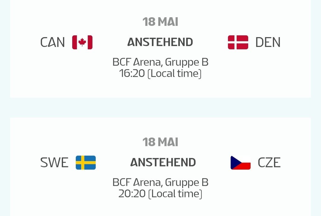 2 Tickets Eishockey WM 2026 / CAN - DEN & SWE - CZE (Neu und ...