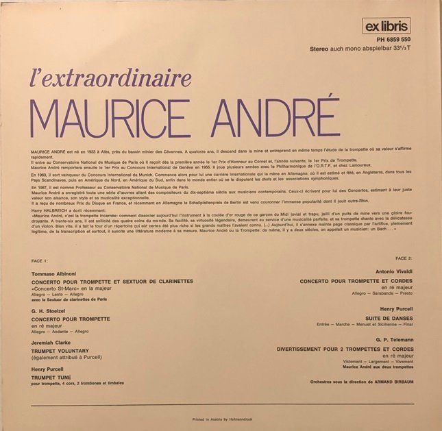 Maurice André – Albinoni / Purcell / Vivaldi / Telemann (LP) (Gebraucht ...