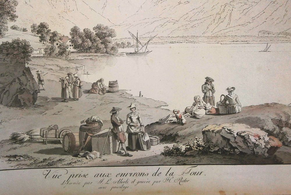 La Tour du Peilz grosse Umrissstich von Aberli sehr selten (Gebraucht ...