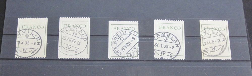 CH: 5 Franko-Zettel gestempelt; alle mit schönen Vollstempel (Gebraucht ...