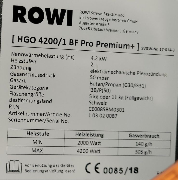 Gas-Heizofen Rowi Blue Flame HGO 4200/1 BF Premium + | Kaufen auf Ricardo
