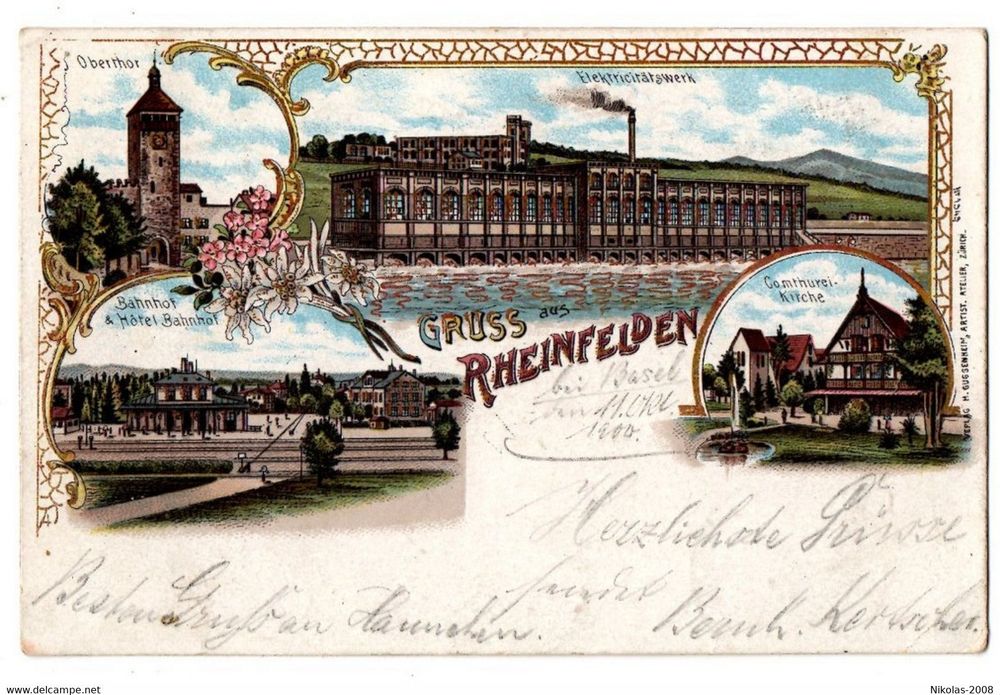 Litho Gruss aus Rheinfelden, 4 Bilder mit Elektricitätswerk, | Kaufen auf Ricardo