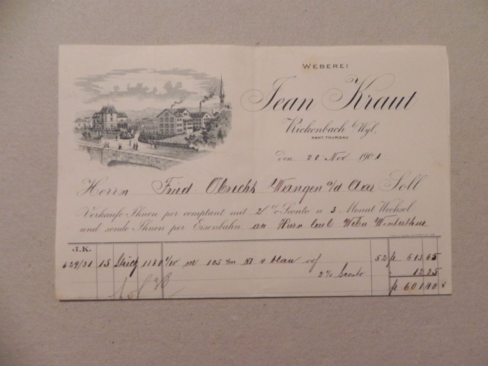 Rickenbach bei Wyl Kanton Thurgau 1901 Weberei Jean Kraut (Gebraucht ...