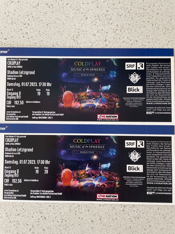 2x Coldplay Sitzplatztickets, 01.07.23 | Kaufen auf Ricardo