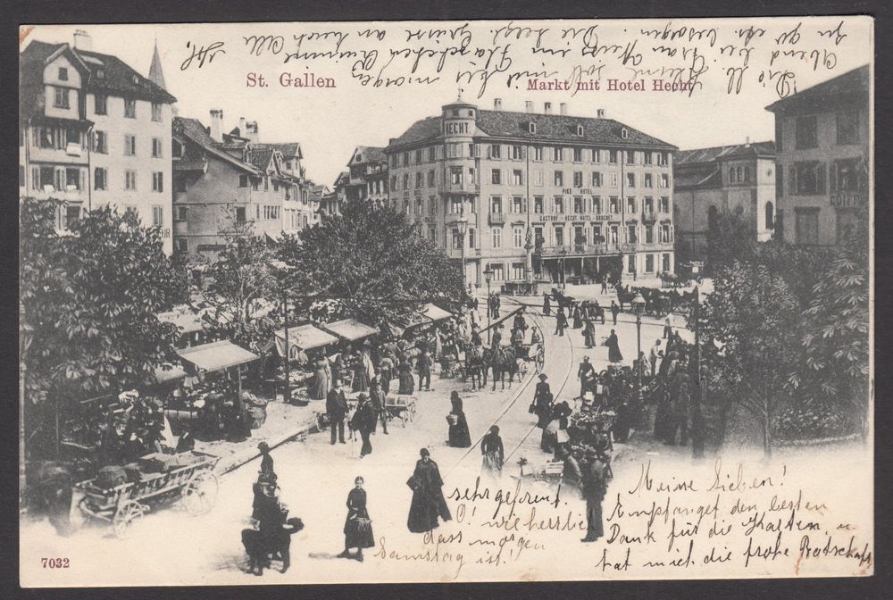 Antike Karte St. Gallen Markt mit Hotel Hecht 1904 | Kaufen auf Ricardo