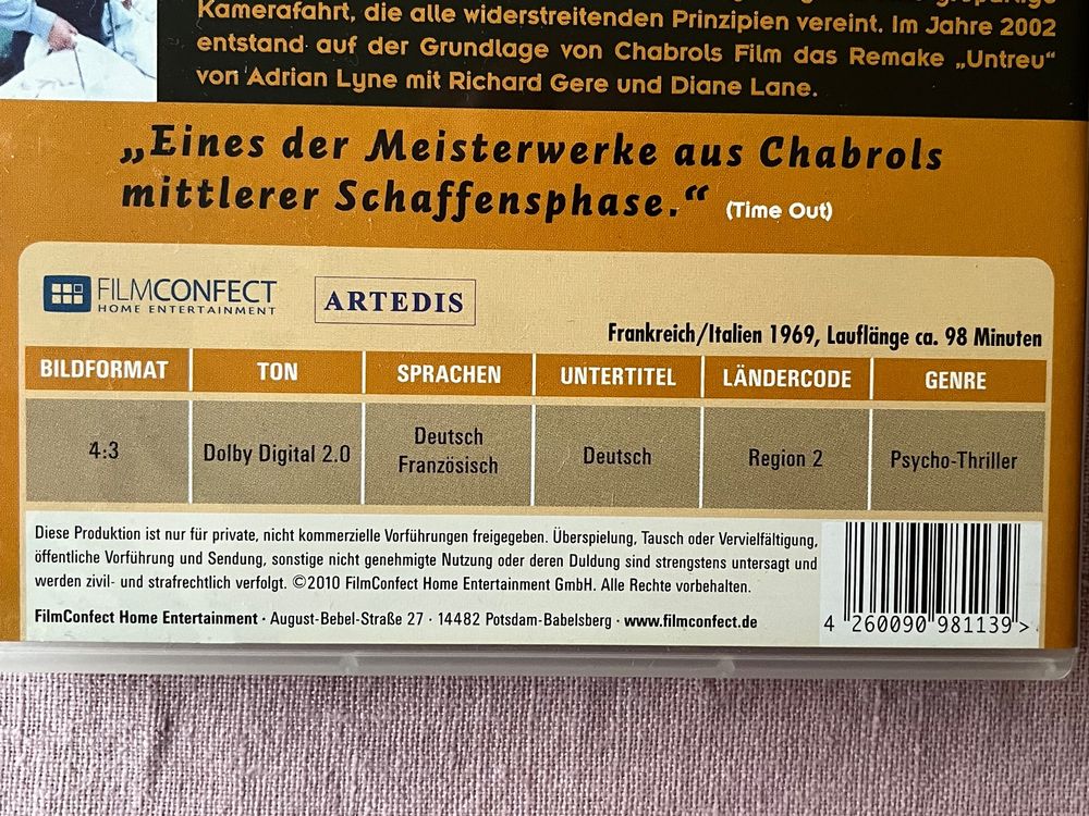 Spielfilm: Die Untreue Frau von Claude Chabrol. (Neu (gemäss Beschreibung)) in Zürich für CHF 24 ...