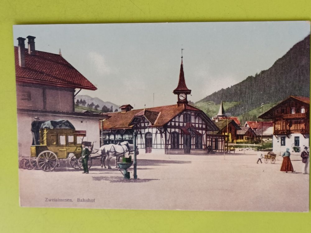 alte PK / Zweisimmen Bahnhof mit Postkutsche | Kaufen auf Ricardo