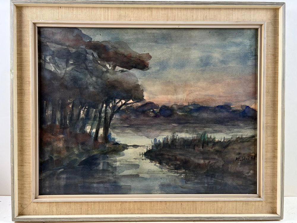 Nachtlandschaft Aquarell unleserlich signiert. | Kaufen auf Ricardo