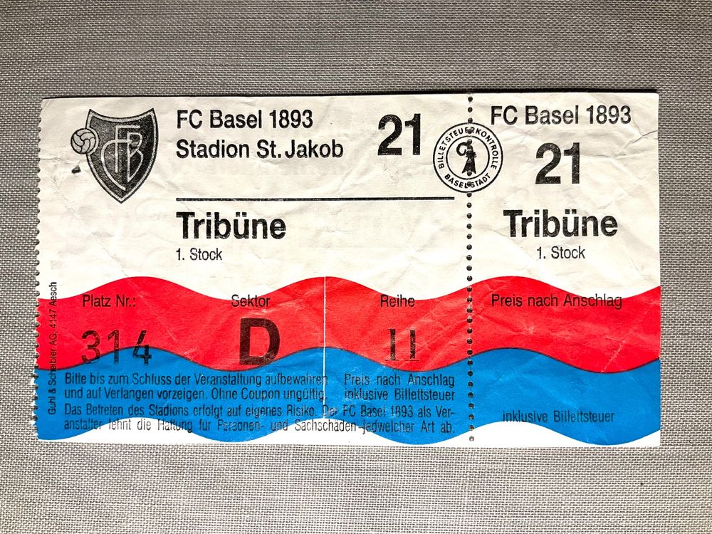 🔴🔵 Ticket Billet altes «Joggeli» St. Jakob FC Basel FCB (Gebraucht) in ...