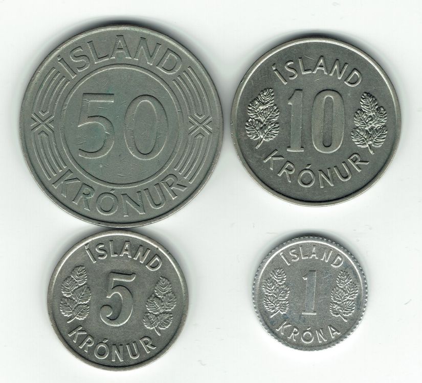 Münzensatz Island, 1 Krona / 5 Kronur / 10 Kronur /50 Kronur | Kaufen ...