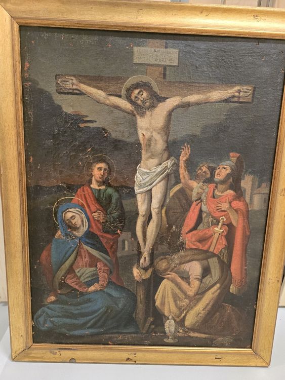 Antikes Ölgemälde Kreuzigung Christi, gerahmt | Kaufen auf Ricardo
