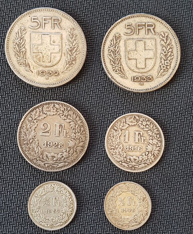 Silber Münzen Schweiz Franken ab 1916 6x Pièces en argent | Kaufen auf Ricardo
