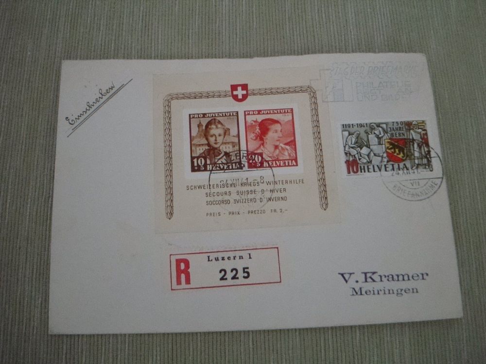 Schweiz 1941 - Kriegswinterhilfe Block Pro Juventute (Gebraucht) in Neuenegg für CHF 52 – mit ...