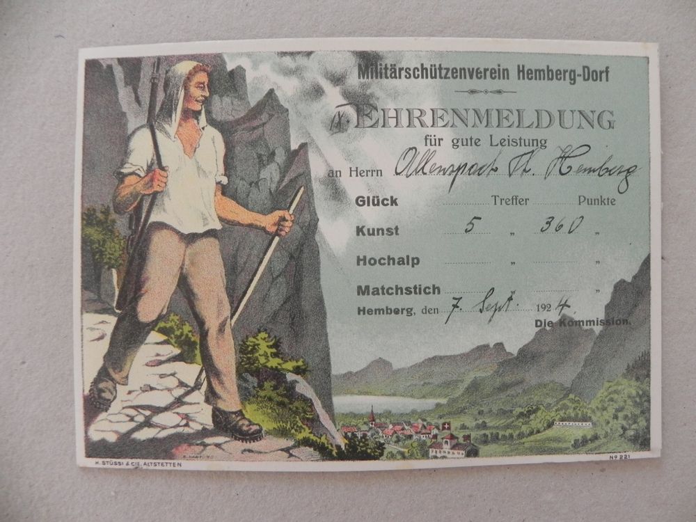 Karte Hemberg SG Schützenfest Ehrenmeldung 1924 Militär (Gebraucht) in Siebnen für CHF 16 – mit ...