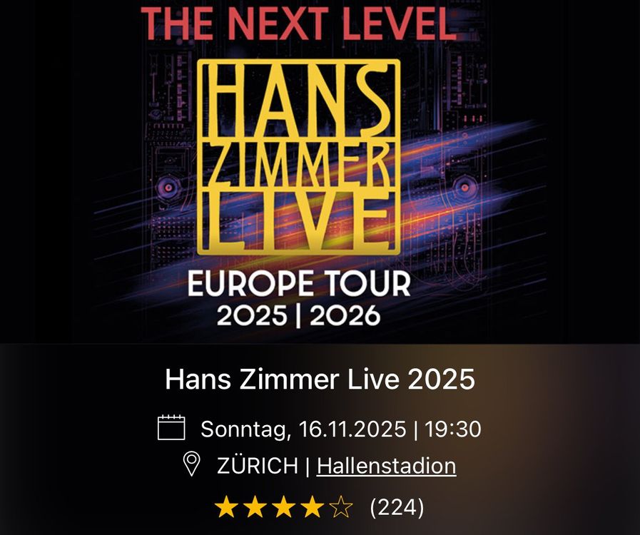 1-6 SITZPLÄTZE I2 - HANS ZIMMER - 16.11.25 - ZÜRICH (Neu (gemäss Beschreibung)) in Kaiseraugst ...