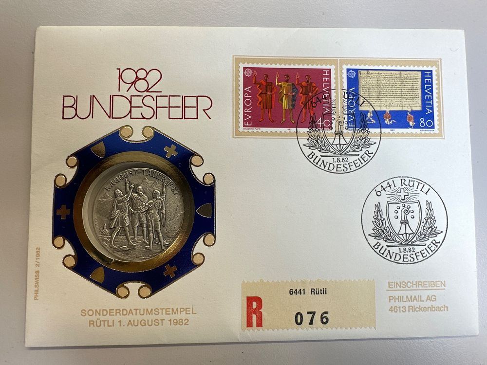 Medaille Silber 900 18,8g 1.August-Taler Münzbrief 1982 (Neu und originalverpackt) in Herisau ...