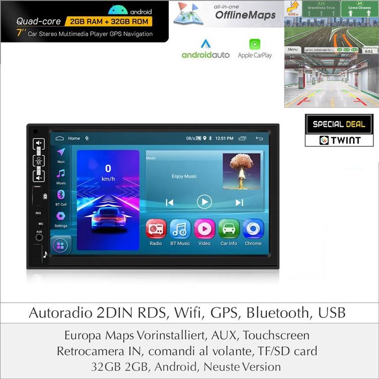 Autoradio 2 DIN Carplay 32GB 2GB Android 12 (Neu (gemäss Beschreibung)) in Chiasso für CHF 80 ...