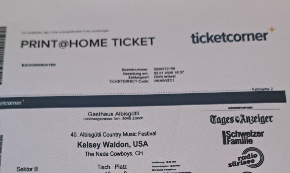 2 Konzert-Ticket Albisgüetli Country Music Festival 2026 (Neu (gemäss ...