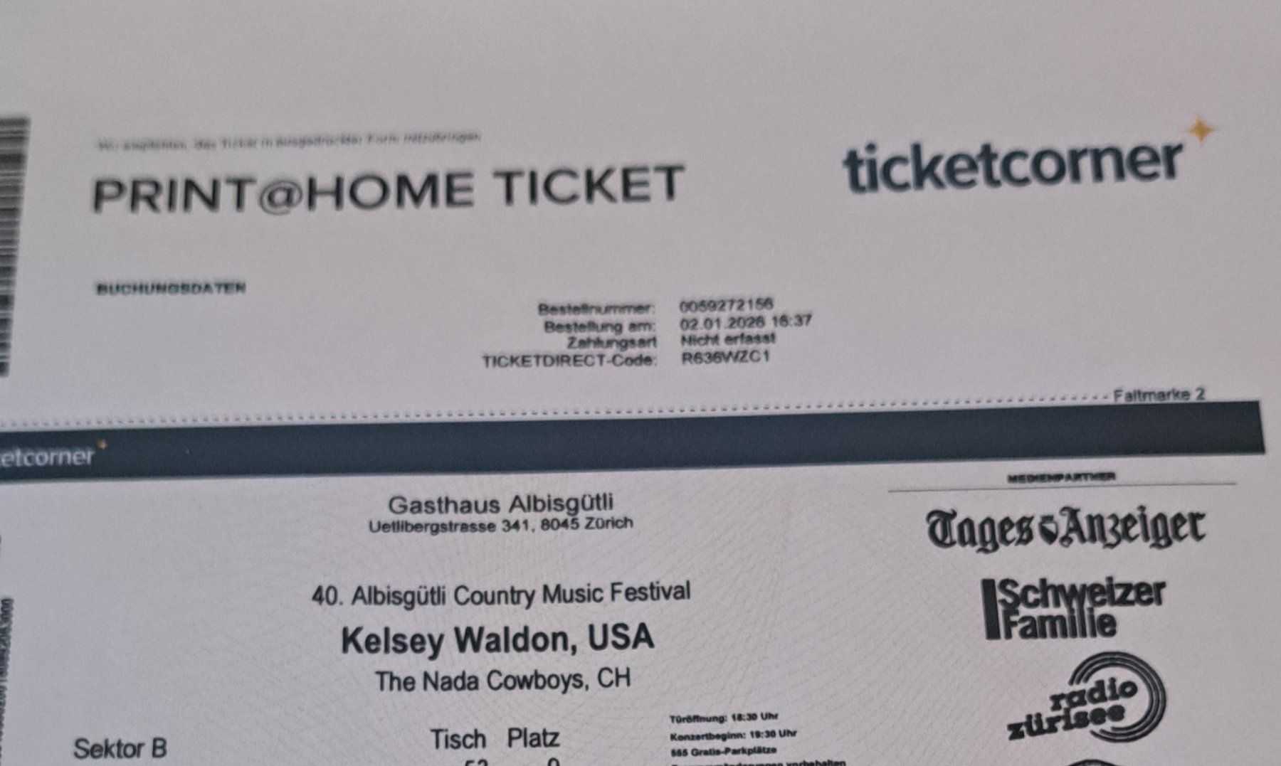 2 Konzert-Ticket Albisgüetli Country Music Festival 2026 (Neu (gemäss ...