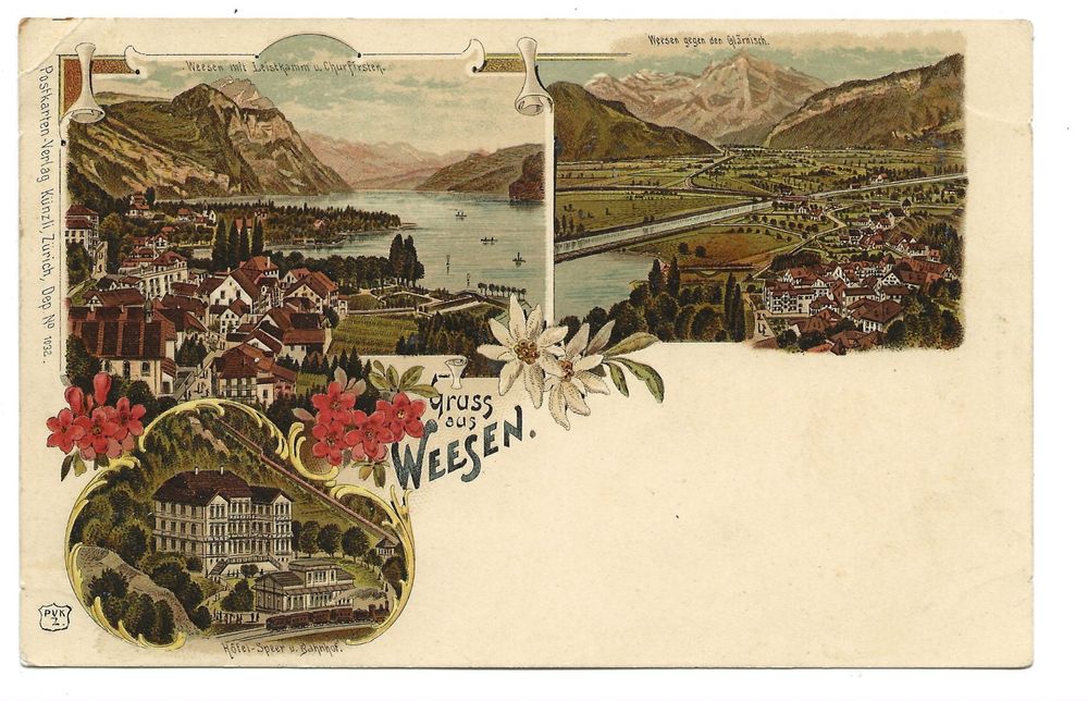 Gruss aus Weesen (SG) am Walensee - tolle Litho-AK - um 1900 (Gebraucht) in Engelburg für CHF 17 ...