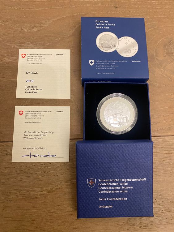 20.- Franken Gedenkmünze 2019 Furkapass PP signiert #46 (Neu und originalverpackt) in ...