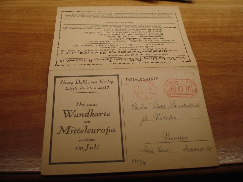 Werbekarte Dt Reich 1923, FM-Stempel, Neue Wandkarte Europa (Gebraucht) in Niederwil AG für CHF ...