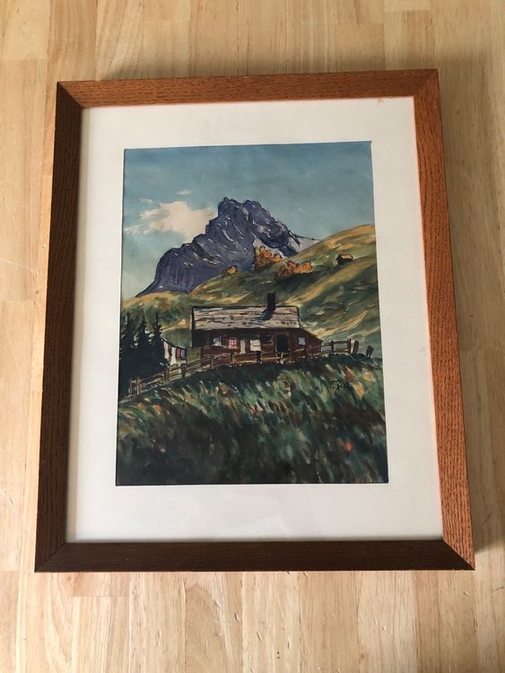 Aquarell Alphütte, signiert, gerahmt | Kaufen auf Ricardo